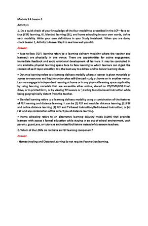 The Learning Delivery Modalities Course 2 is a task-oriented course ...