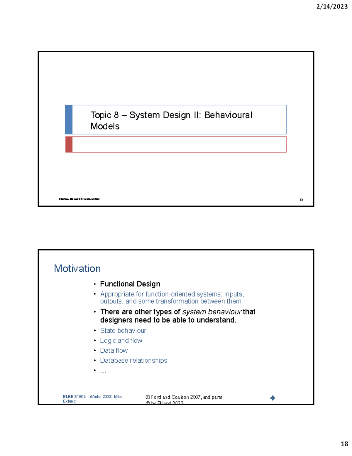 Topic 07 Detailed Design II - © McGraw Hill and © Mike Eklund 2023 ...