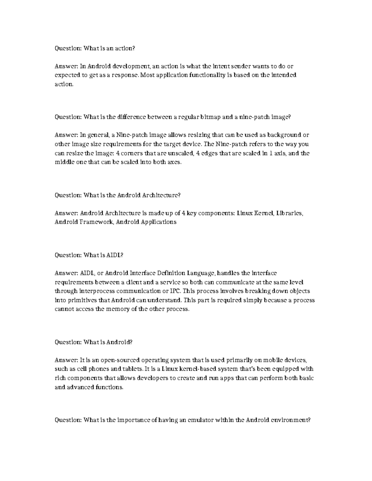 Seg Sample Test - Question: What is an action? Answer: In Android ...
