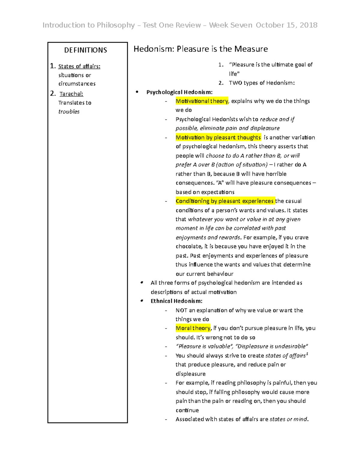 Test Review 15 October 2018, questions and answers - Introduction to ...