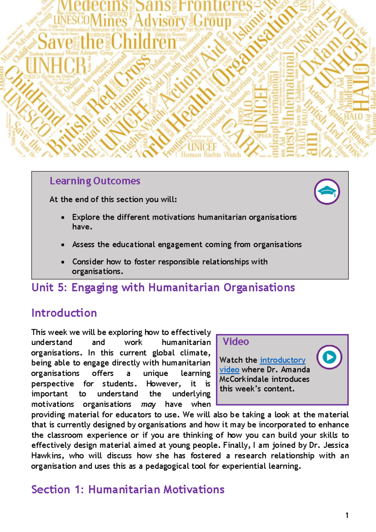 Humanitarian Education Unit 5 - Unit 5 : Engaging with Humanitarian ...