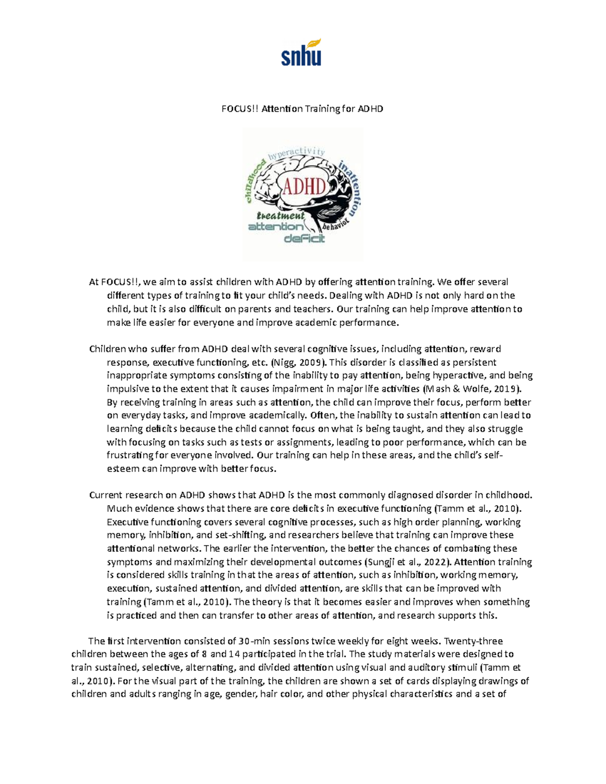 PSY 375 Project One - FOCUS!! Attention Training for ADHD At FOCUS ...