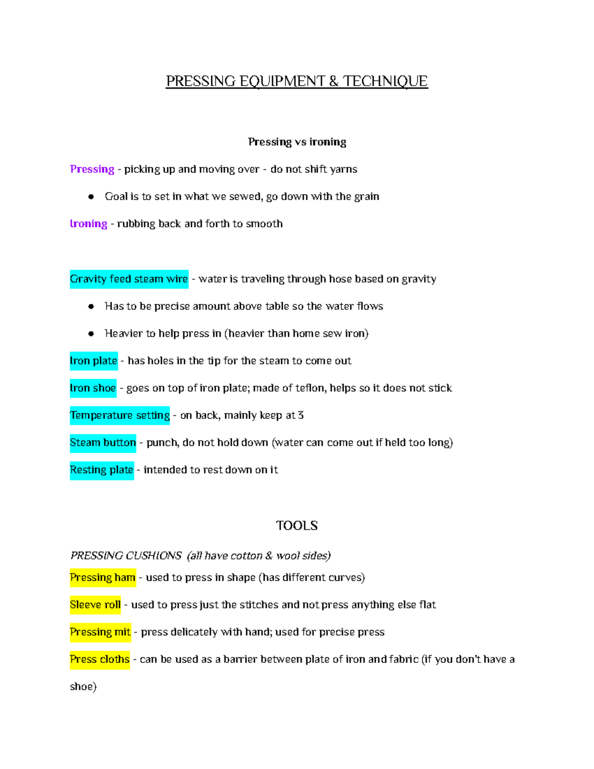 Pressing notes - Bailey - PRESSING EQUIPMENT & TECHNIQUE Pressing vs ...