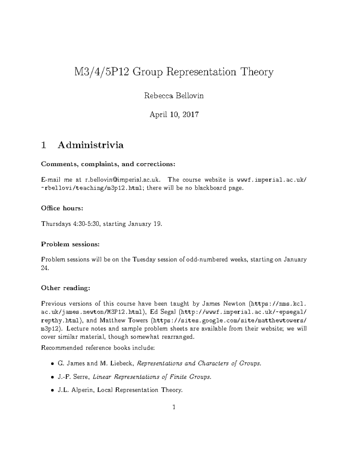 Group Representation Theory 2016-2017 Course Notes - M3/4/5P12 Group ...