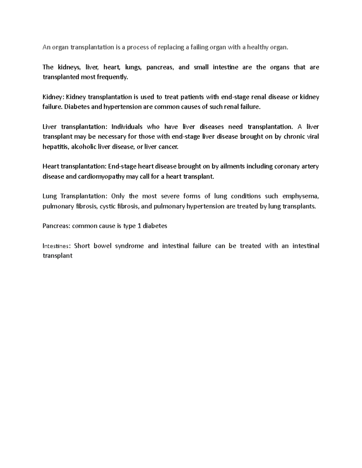 Transplantation - class notes - An organ transplantation is a process ...