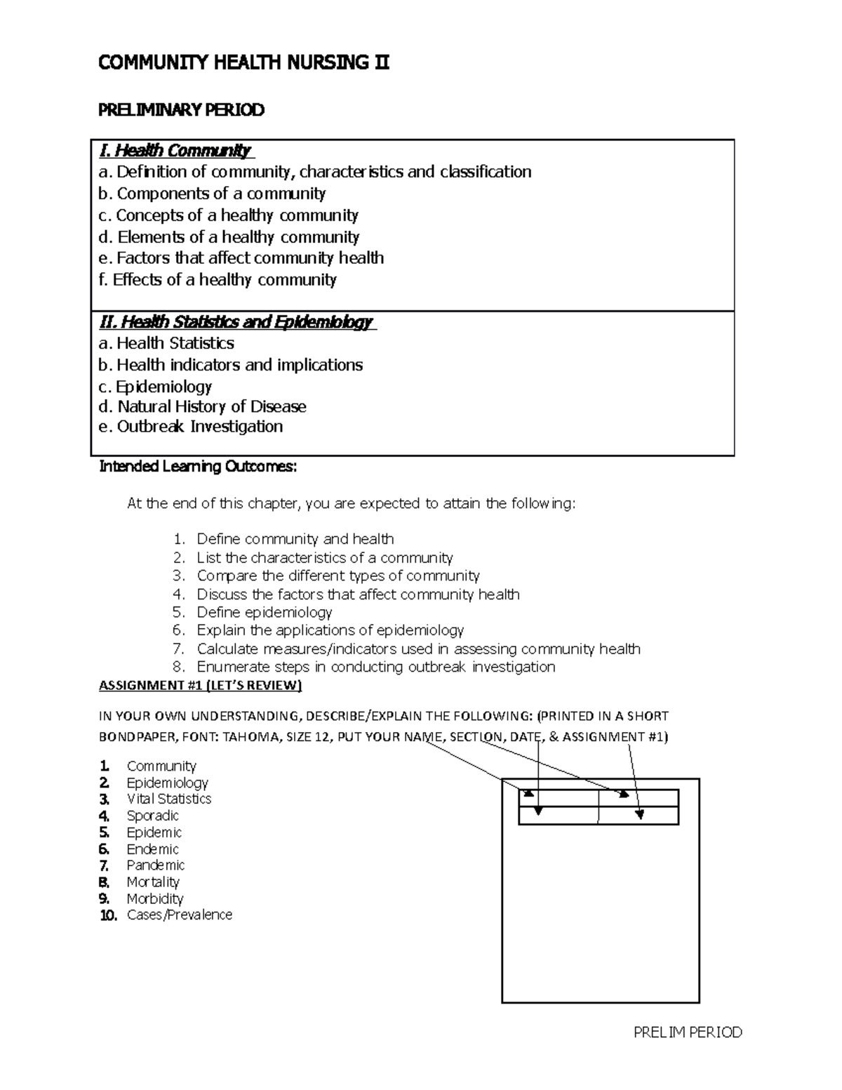 Com - Lec - PRELIMINARY PERIOD I. Health Community a. Definition of ...