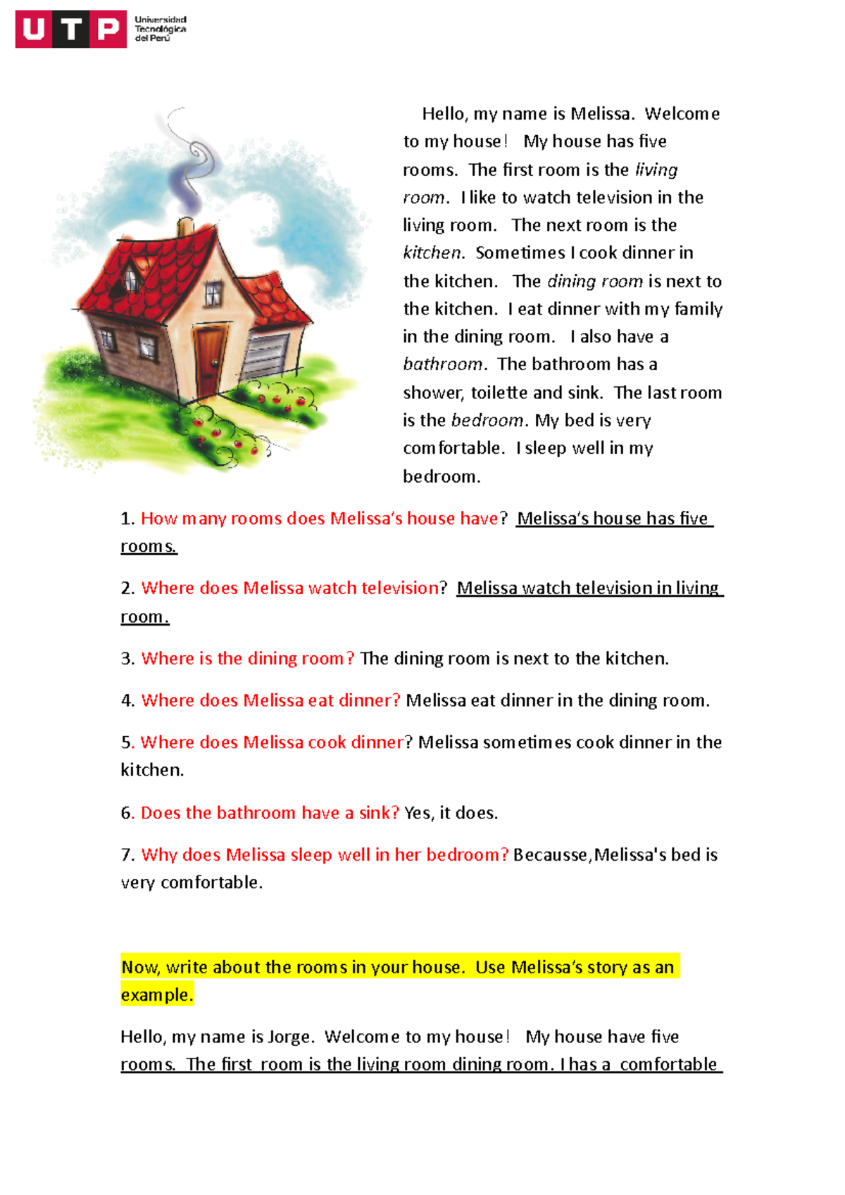 My House reading activities unit 4-week 10 - Hello, my name is Melissa ...