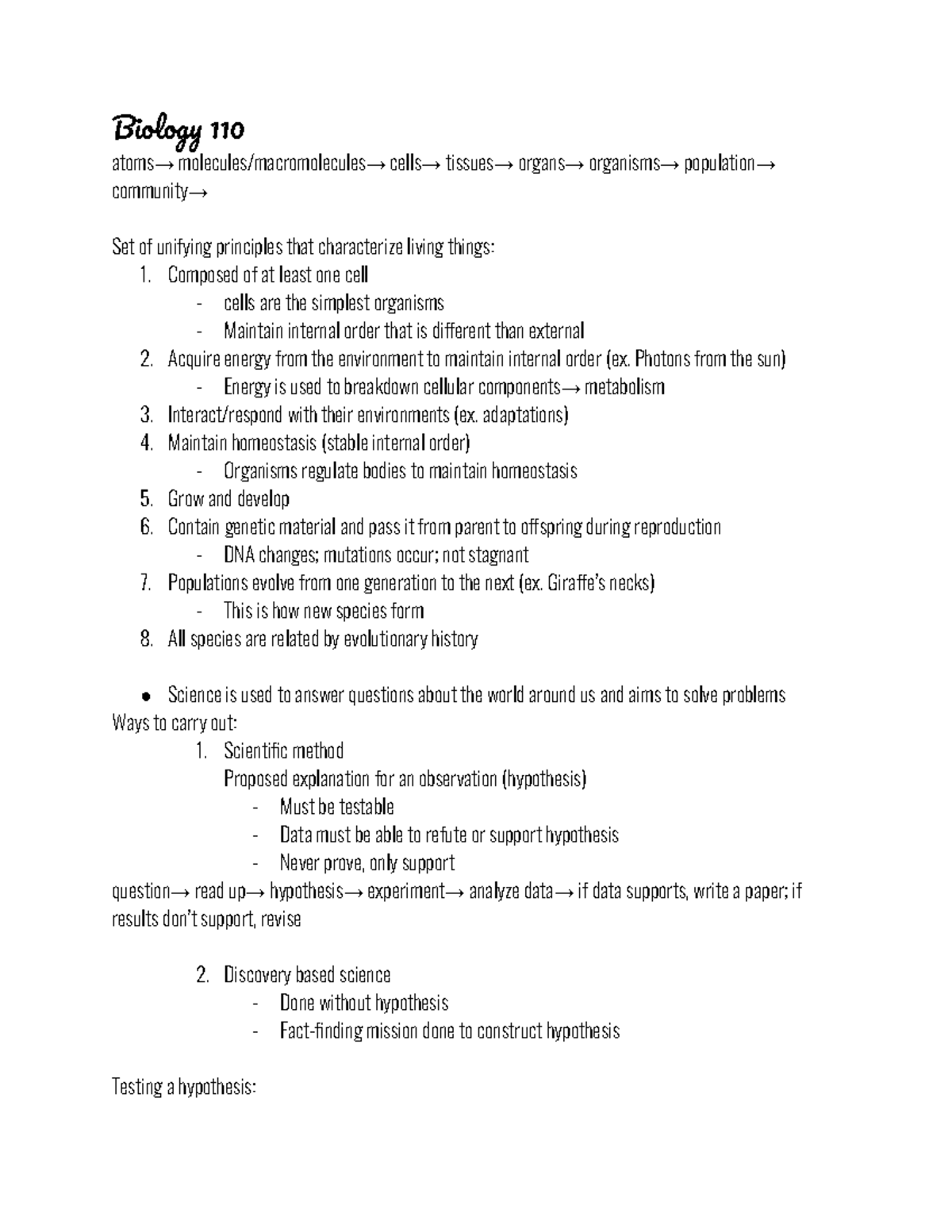 Foundations of Biological Sciences BSC 110 - Biolog 110 atoms→ ...