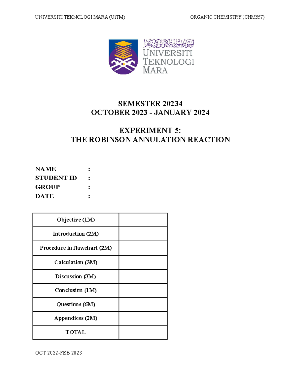 CHM557 Experiment 5.docx - Google Docs - SEMESTER 20234 OCTOBER 2023 - JANUARY 2024 EXPERIMENT 5 ...