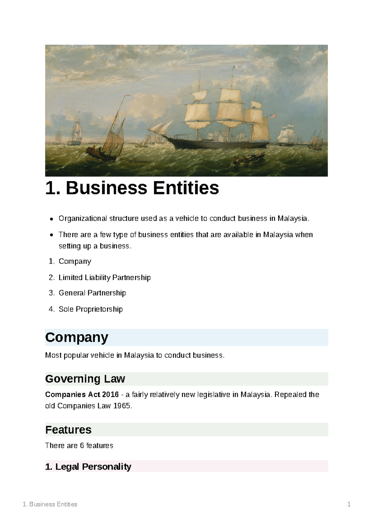 Business entities - Notes from lecture and textbook - 1. Business ...