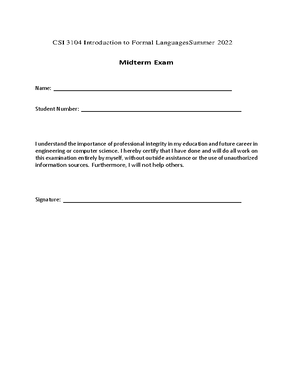 Assignment 1 - Solution - CSI3104 – Introduction to Formal Languages Assignment 1 Q0 of 7 Write ...