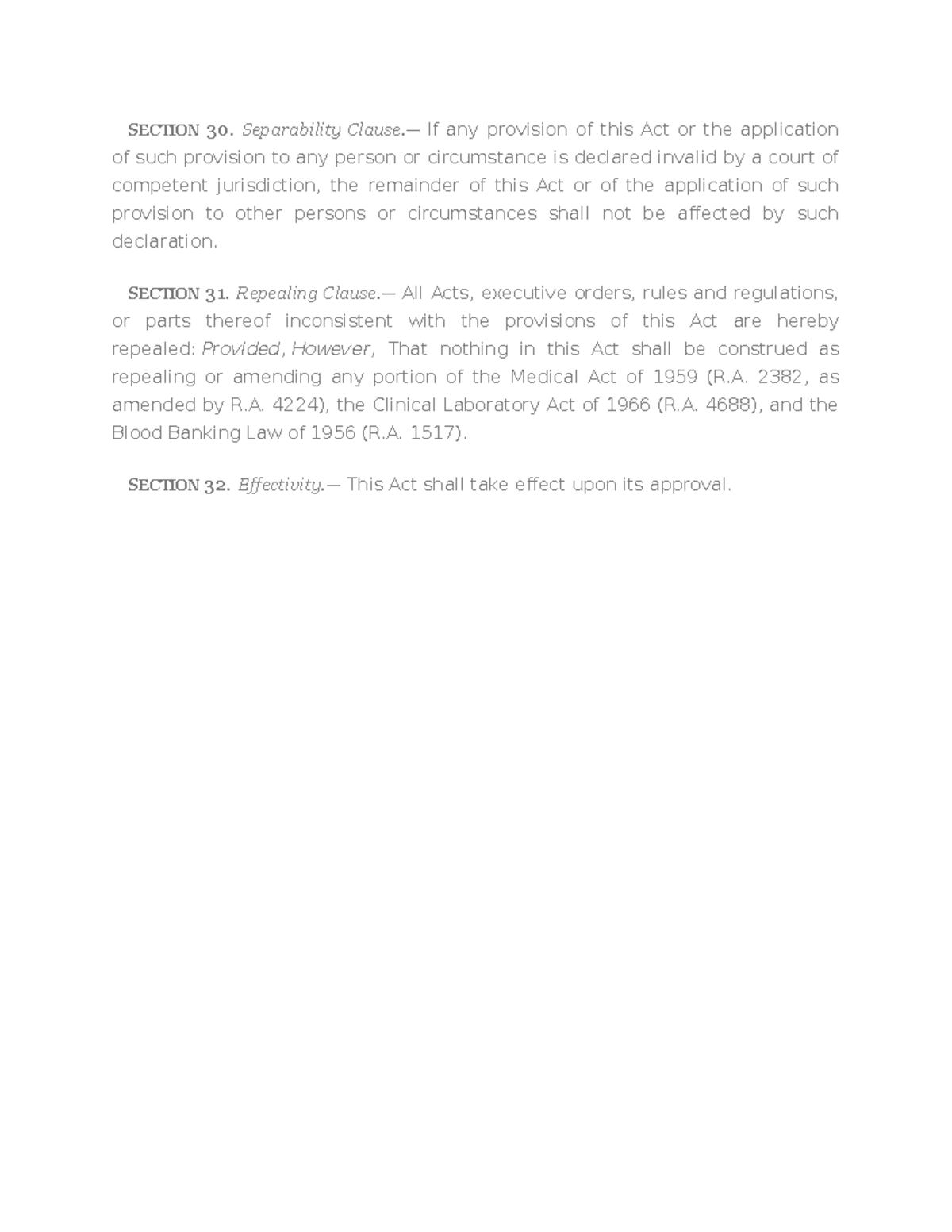 Section 30-32 - thank you - SECTION 30. Separability Clause.— If any ...
