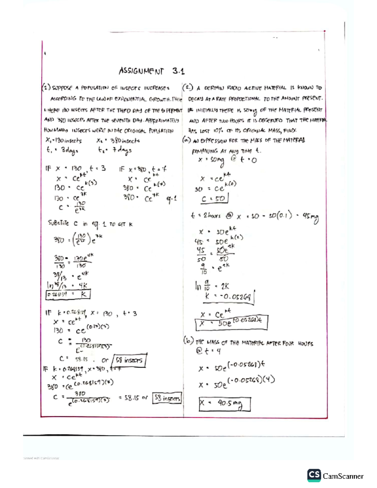 Differential Equations - Assignment 3 - Mechanical Engineering - CamScanner CamScanner - Studocu