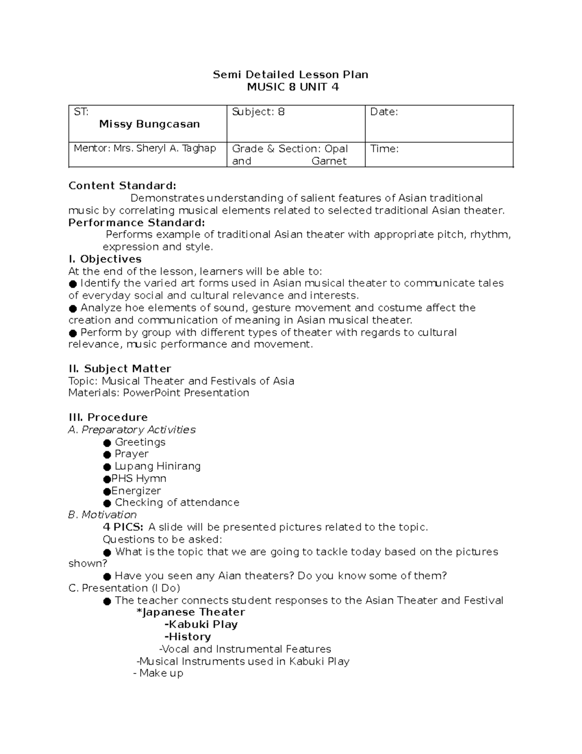 SDLP Music 8 - ISUODChpoqd[pew - Semi Detailed Lesson Plan MUSIC 8 UNIT ...