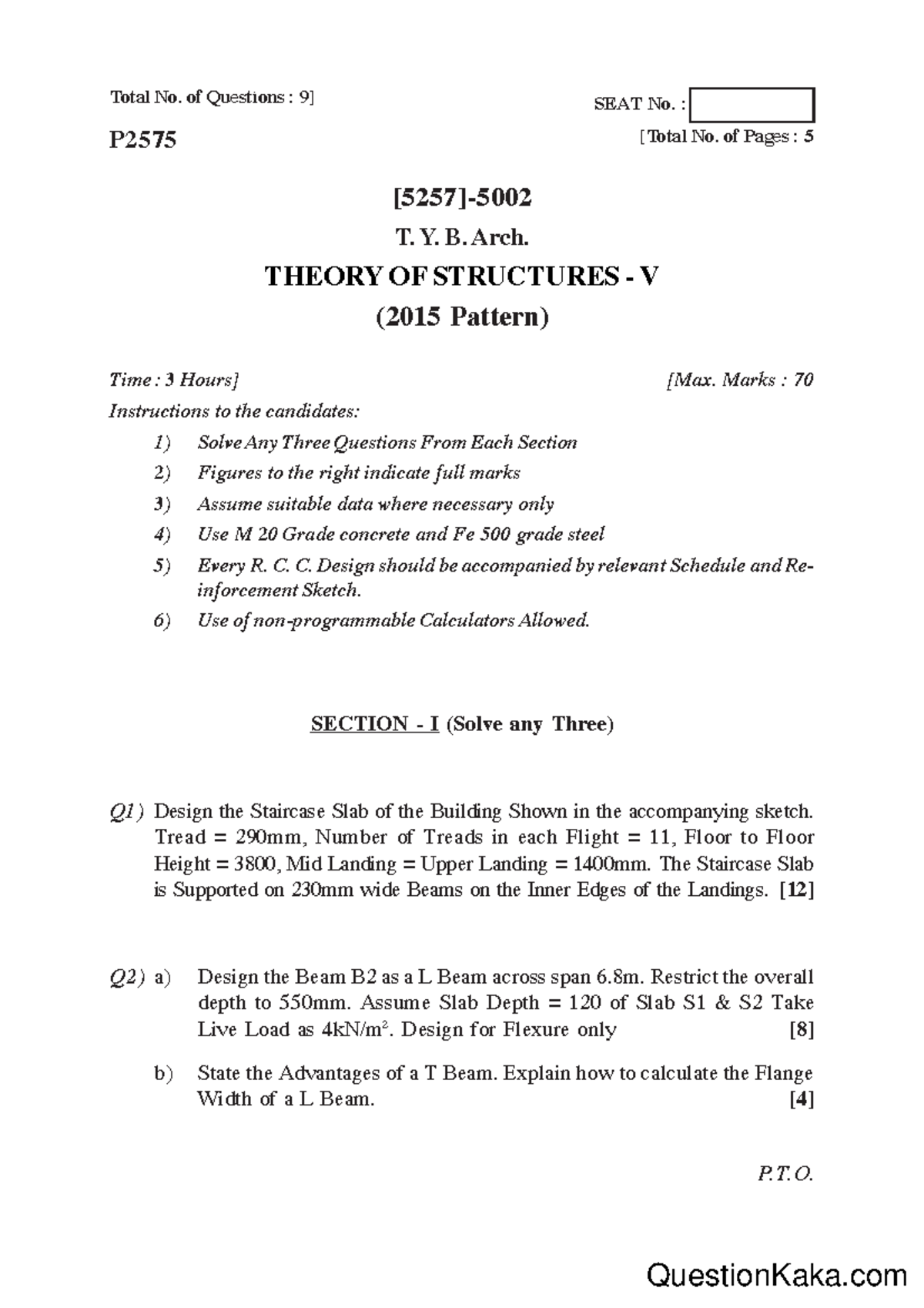 Theory OF Structures V - Total No. of Questions : 9] [5257]- T. Y. B. Arch. THEORY OF STRUCTURES ...