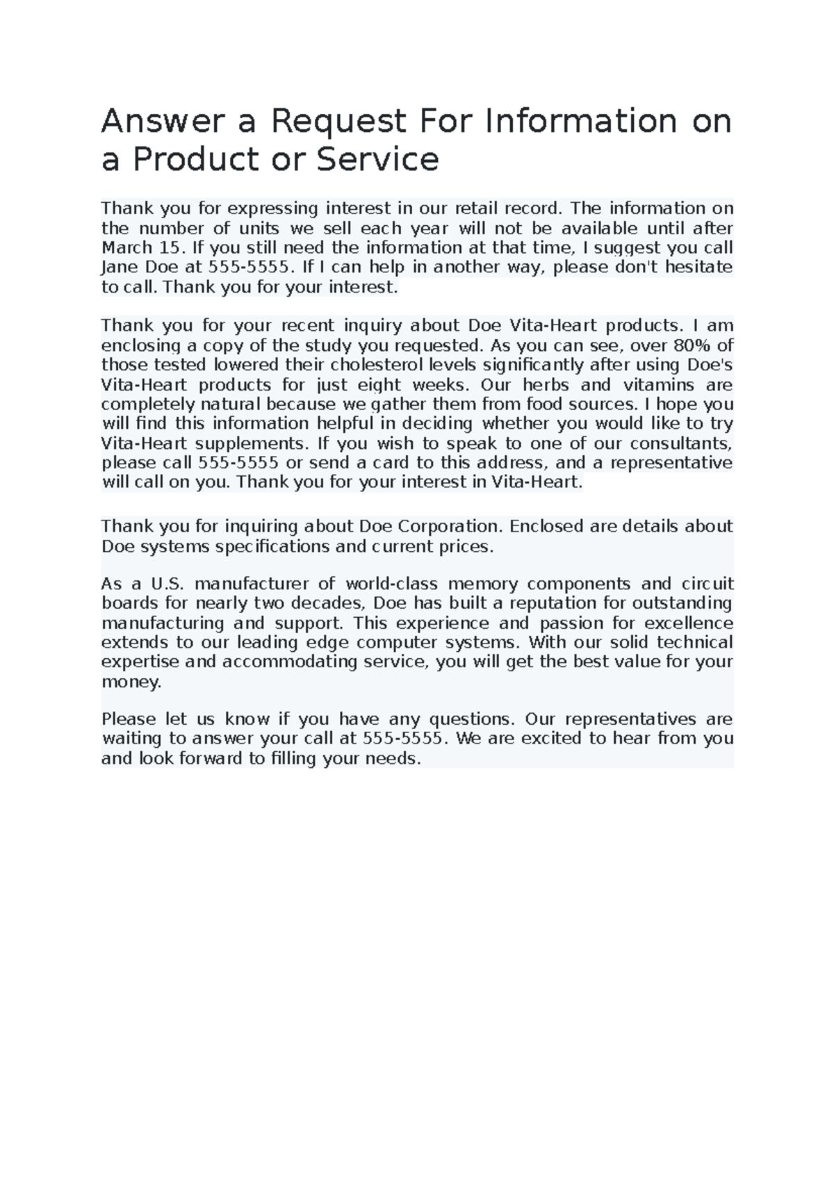 Sample letter for enquiry reply - Answer a Request For Information on a ...