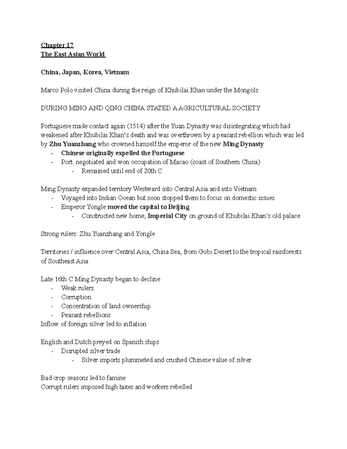 Chapter 17 World History Textbook Notes - Chapter 17 The East Asian ...