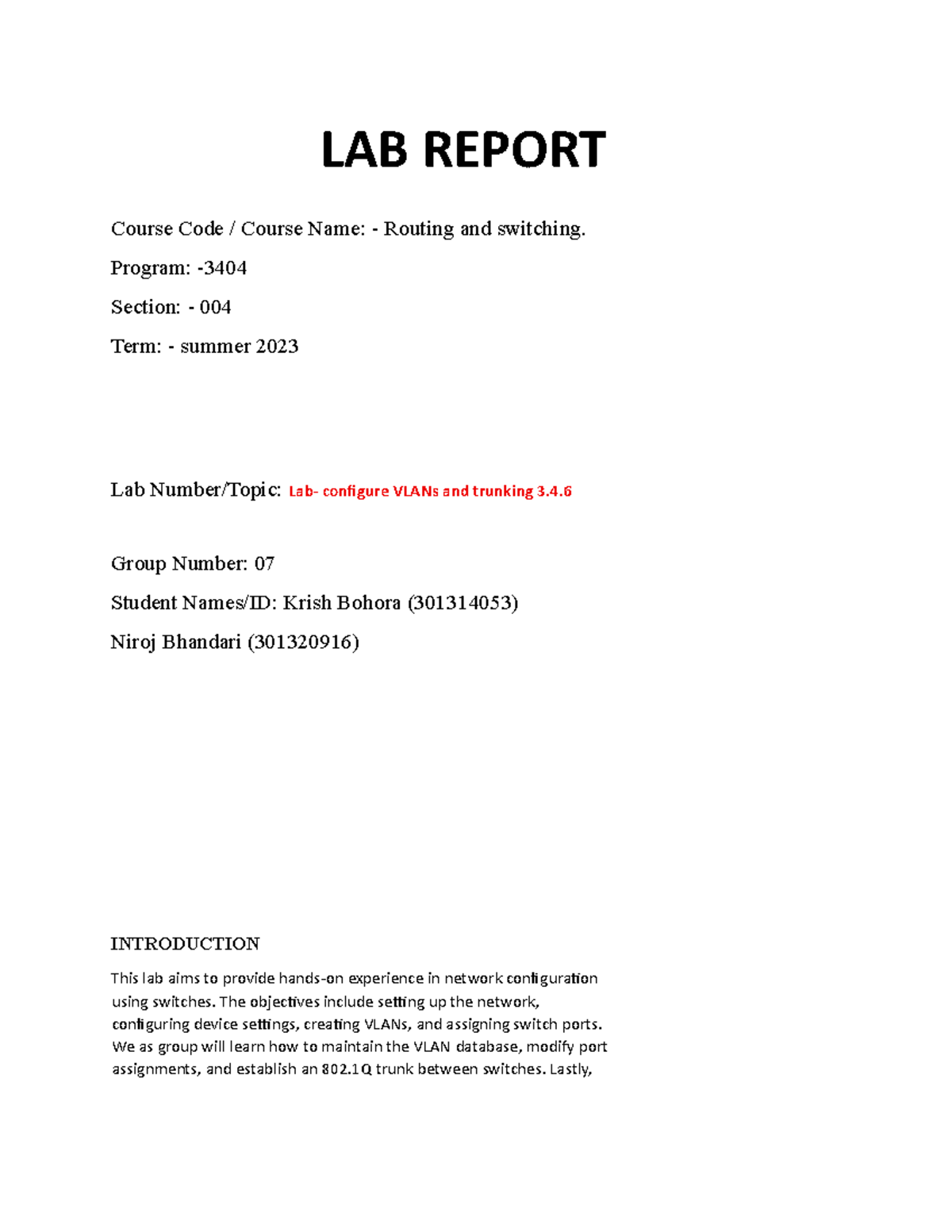 LAB Report ( Routing) - Labs - LAB REPORT Course Code / Course Name ...