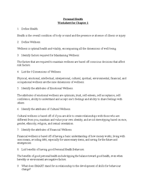 PH Worksheet for Chapter 11 - Personal Health Worksheet for Chapter 11 ...