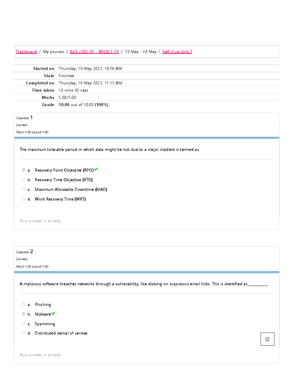 Self-Quiz Unit 7 Attempt review e Commerce - Started on Thursday, 18 ...