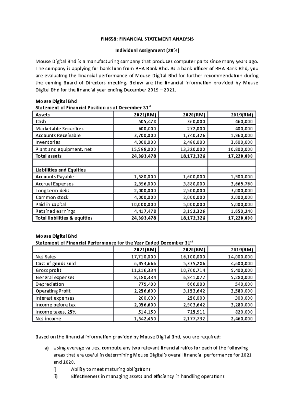 Individual assignment FIN658 OCT FEB 2022 - FIN658: FINANCIAL STATEMENT ANALYSIS Individual ...