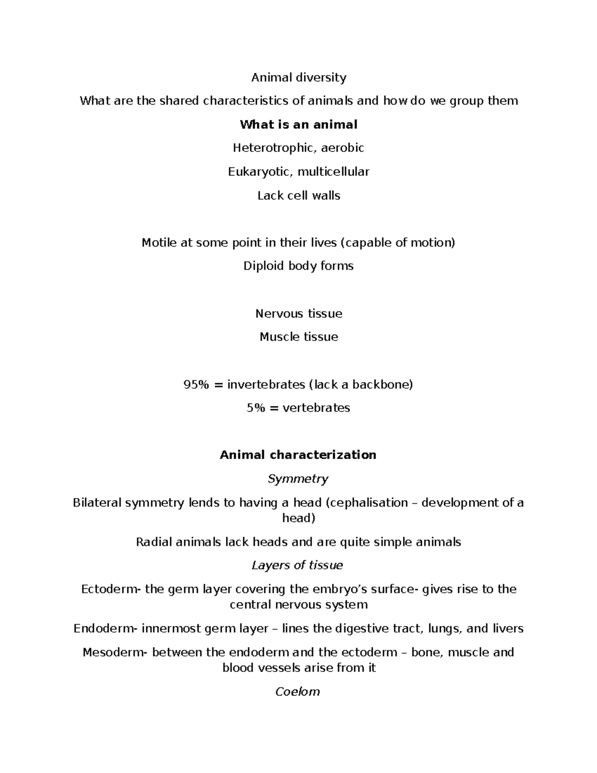Animal diversity - ... - Animal diversity What are the shared ...
