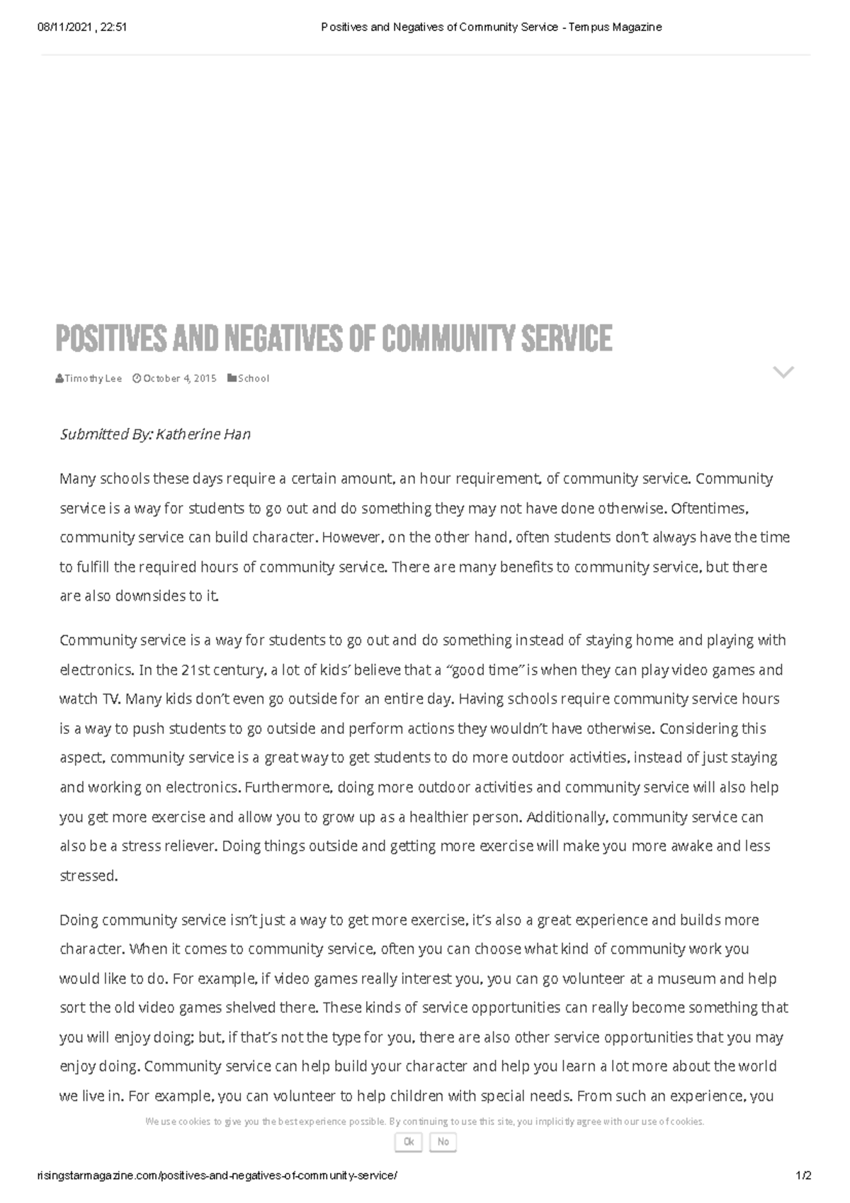 Positives and Negatives of Community Service - Community service is a ...