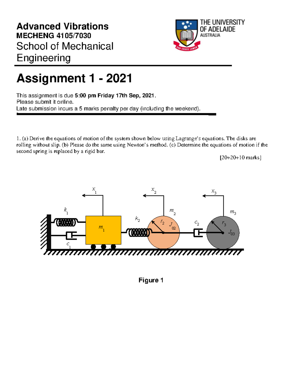 Assignment 1 2021 - MECH ENG 4105 - Advanced Vibrations - Adelaide - StuDocu