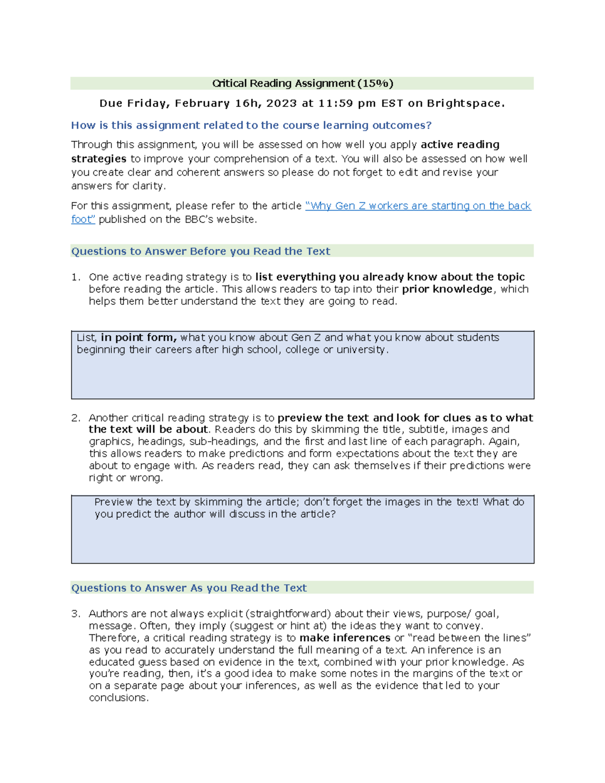 Critical Reading Assignment 202302 - Critical Reading Assignment (15% ...