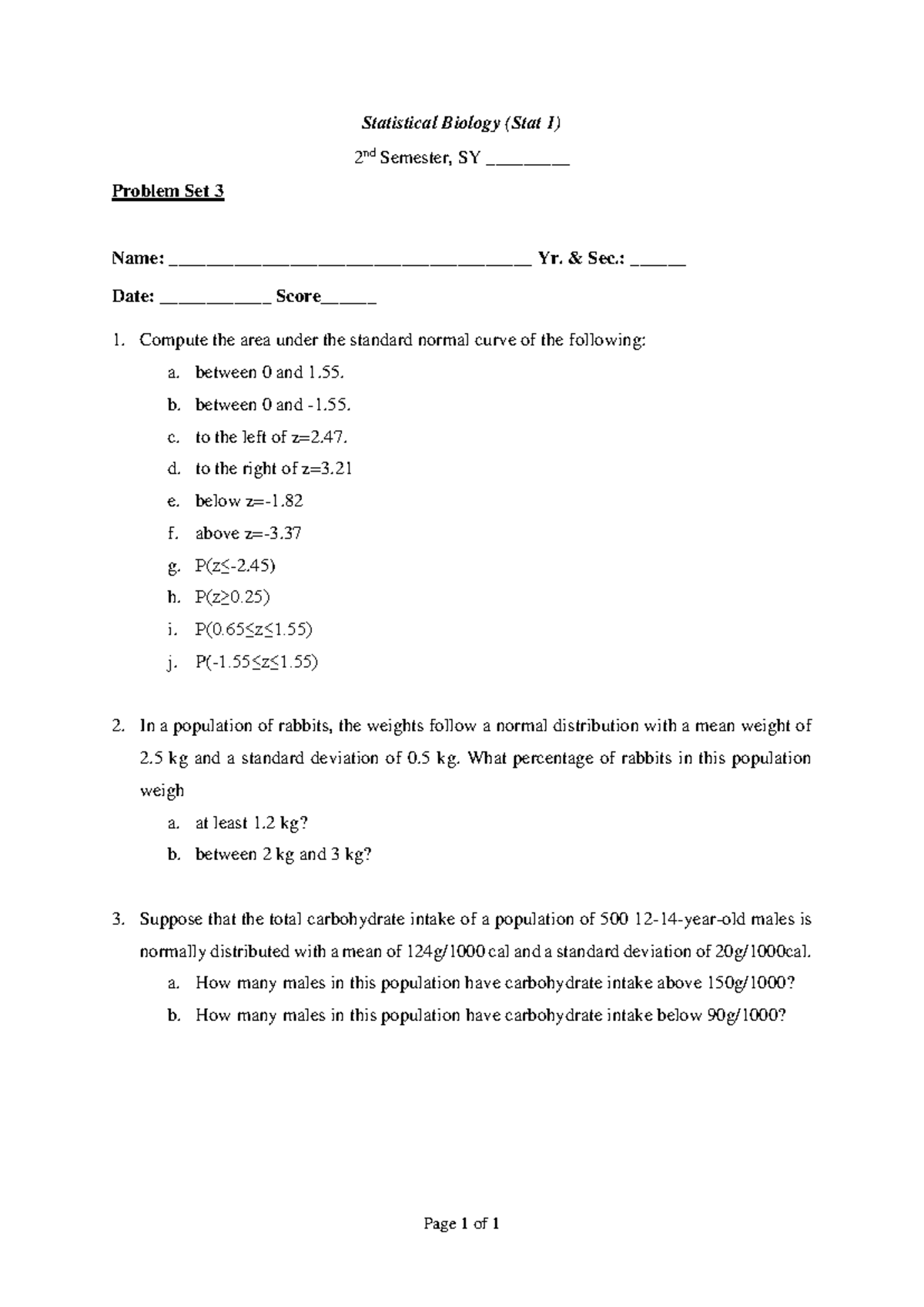 Statistical-Biology Problem-Set-3 - Page 1 of 1 Statistical Biology (Stat 1) 2 nd Semester, SY ...