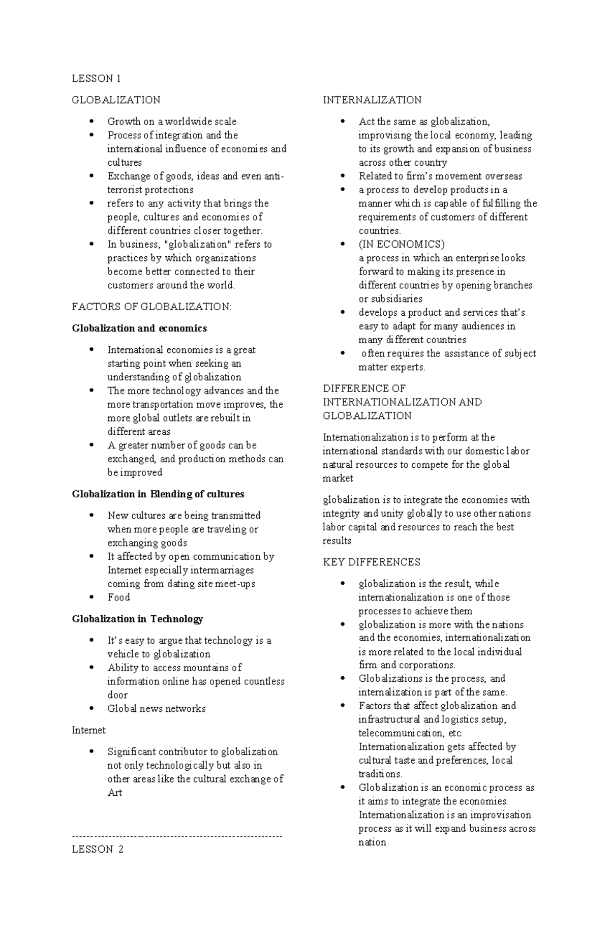 Lesson-1-notes - UHNEWHNVIOAWEH - LESSON 1 GLOBALIZATION Growth on a ...