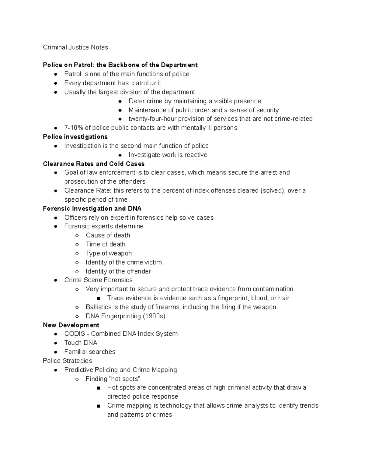 Criminal Justice Notes - Criminal Justice Notes Police on Patrol: the ...