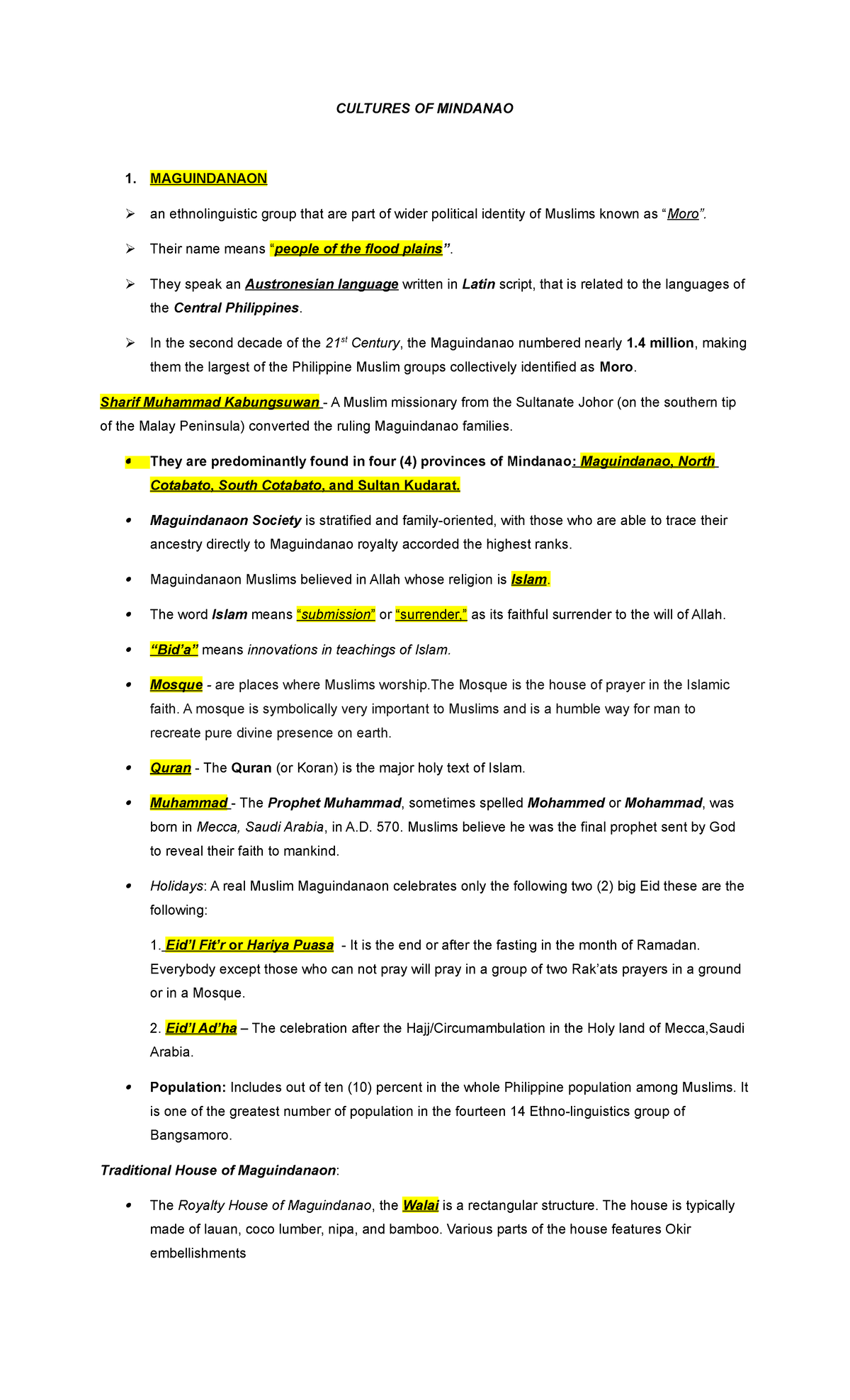 Cultures OF Mindanao 14 Ethno Linguistic Groups OF Bangsamoro - CULTURES OF MINDANAO 1 ...