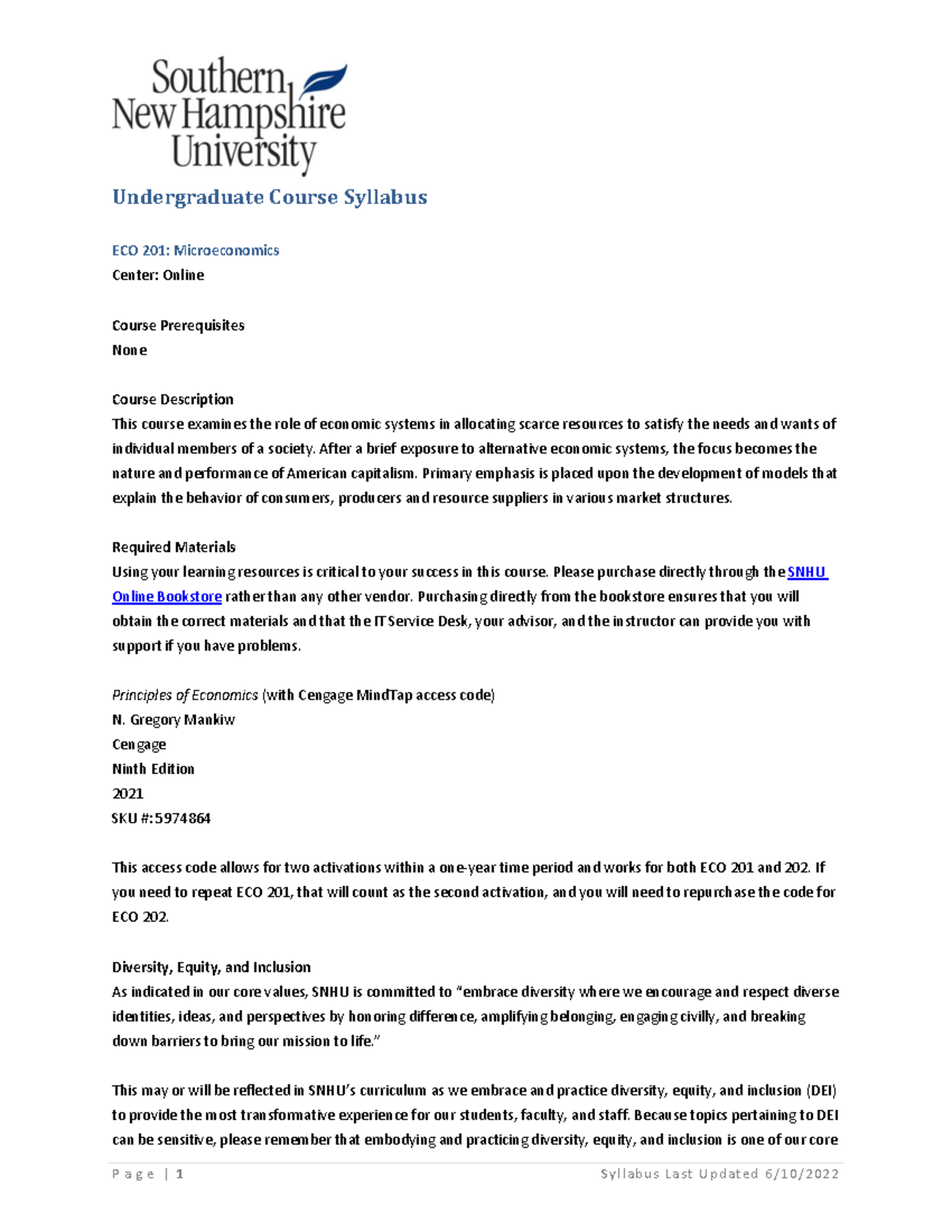 ECO 201 Syllabus - It will help with assignment. - Undergraduate Course ...