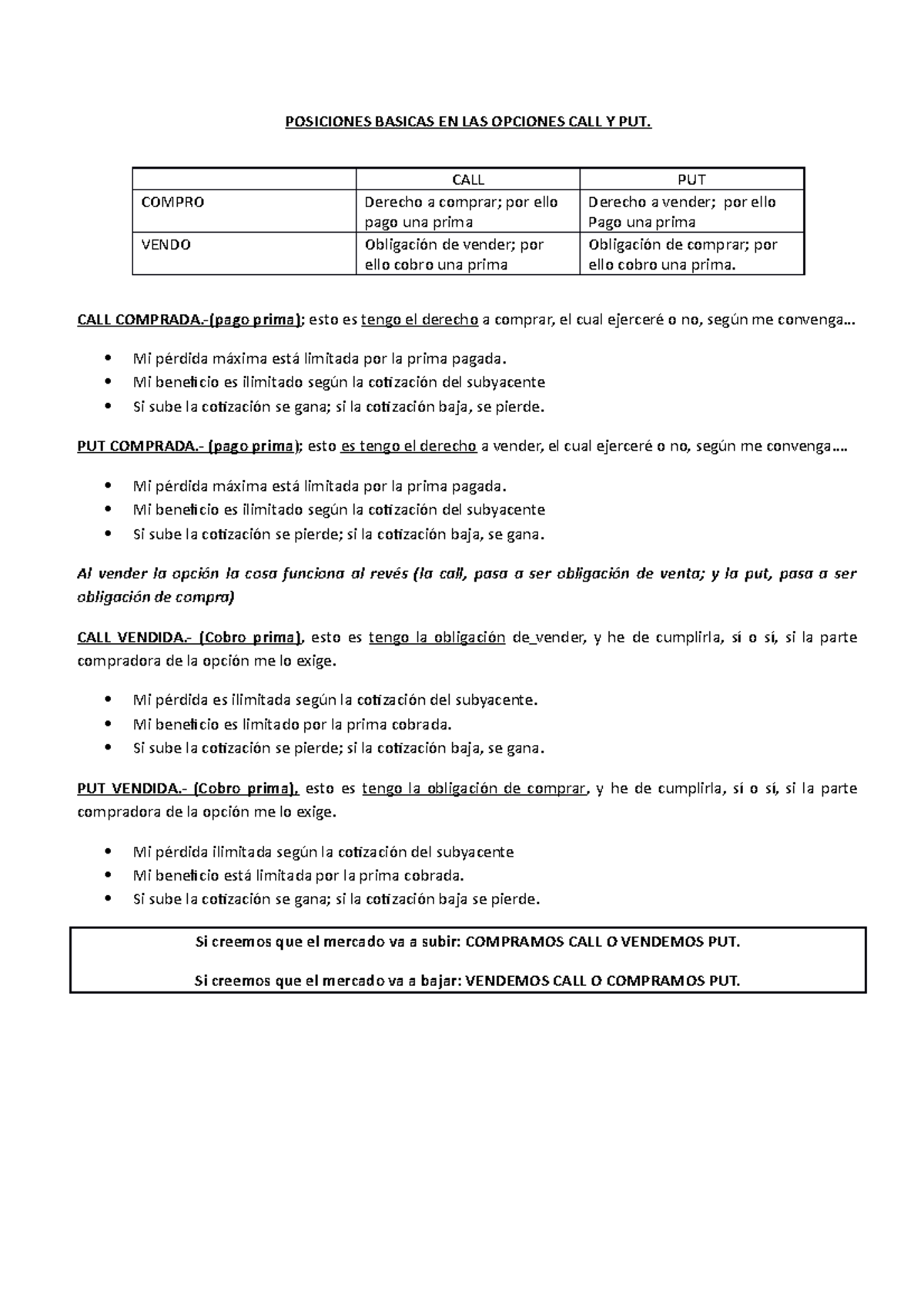 CALL-PUT - Apuntes 10 - POSICIONES BASICAS EN LAS OPCIONES CALL Y PUT ...