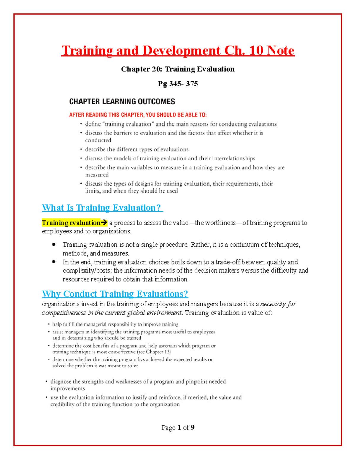 Training Ch 10 Note - note - Training and Development Ch. 10 Note ...