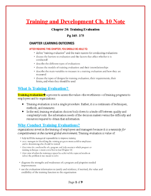 Training Ch 6 Note - note - Training and Development Ch. 6 Chapter 6 ...
