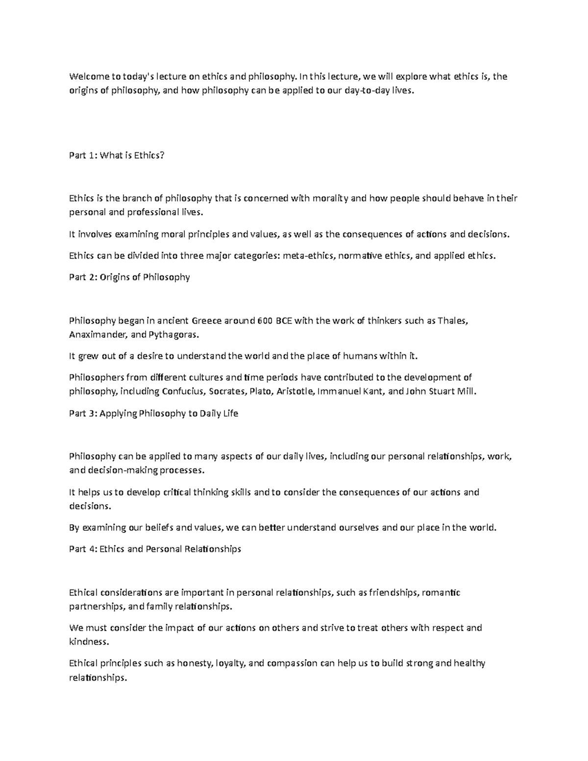 Phill Lecture Notes Part 3 - Welcome to today's lecture on ethics and ...