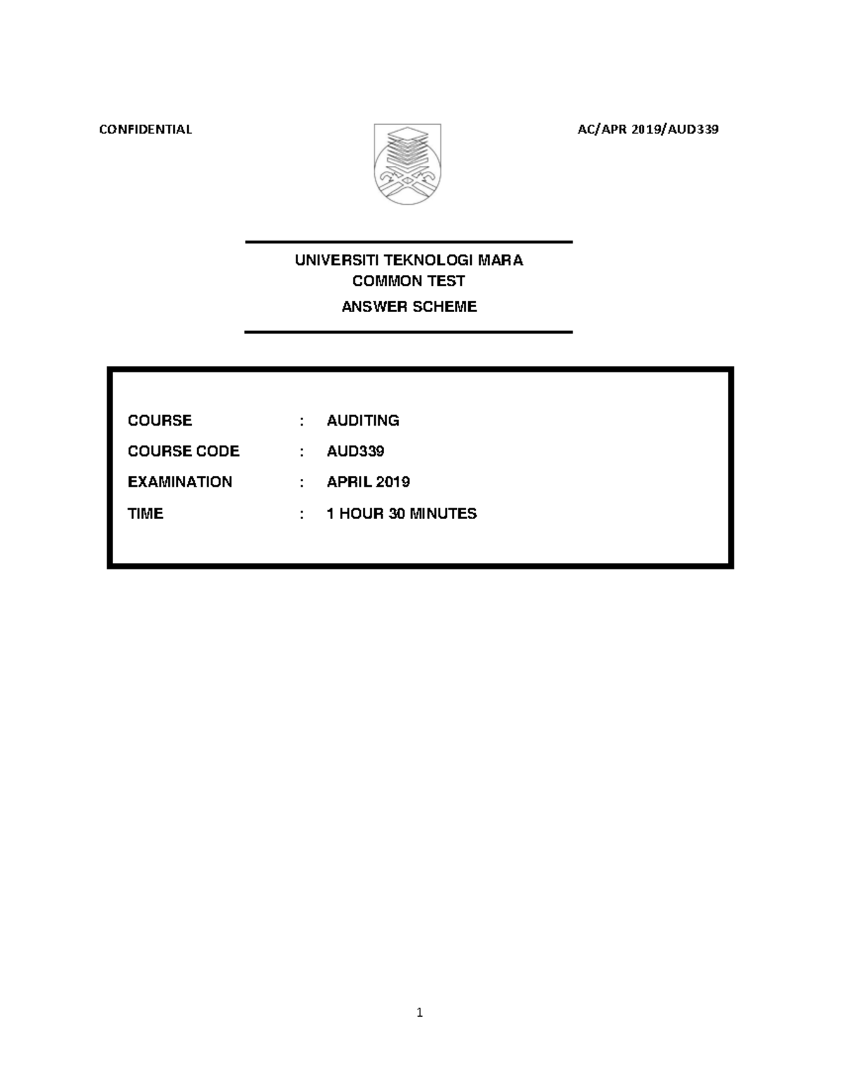 Answer April 19 - UNIVERSITI TEKNOLOGI MARA COMMON TEST ANSWER SCHEME ...