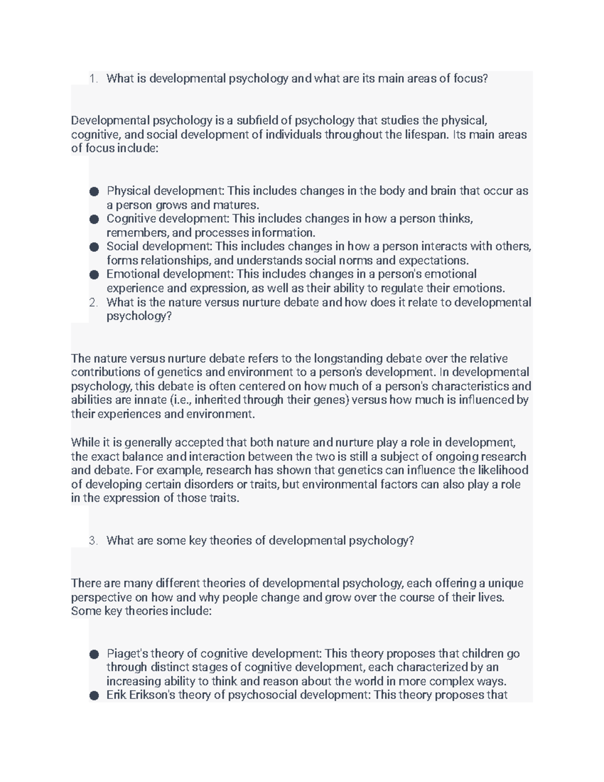 HW q a-Developmental Psychology - What is developmental psychology and ...