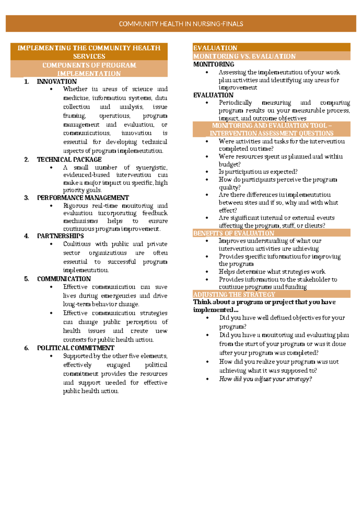 CHN- Finals - Notes - COMMUNITY HEALTH IN NURSING-FINALS IMPLEMENTING ...