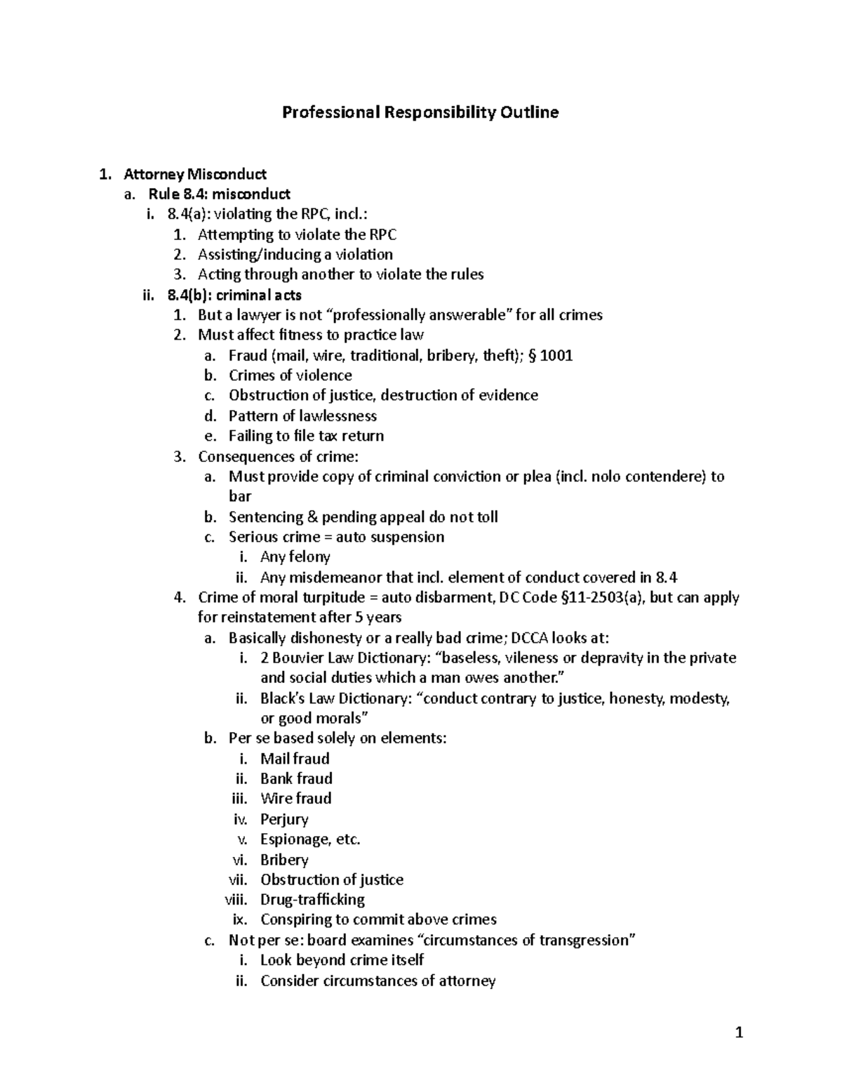 PR Outline - Summary Professional Responsibility - Professional ...