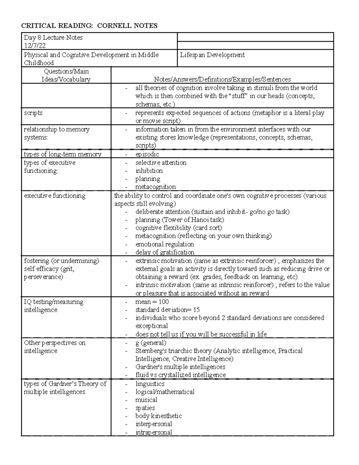 Day 8 Lecture Notes - Physical and Cognitive Development in Middle ...