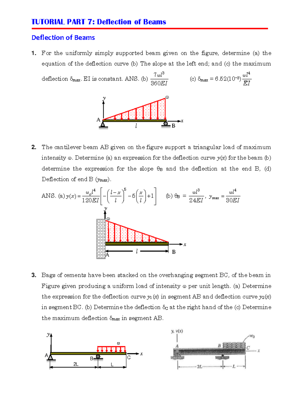 Tutorial No. 7 Deflection of Beams 023510 - TUTORIAL PART 7 ...