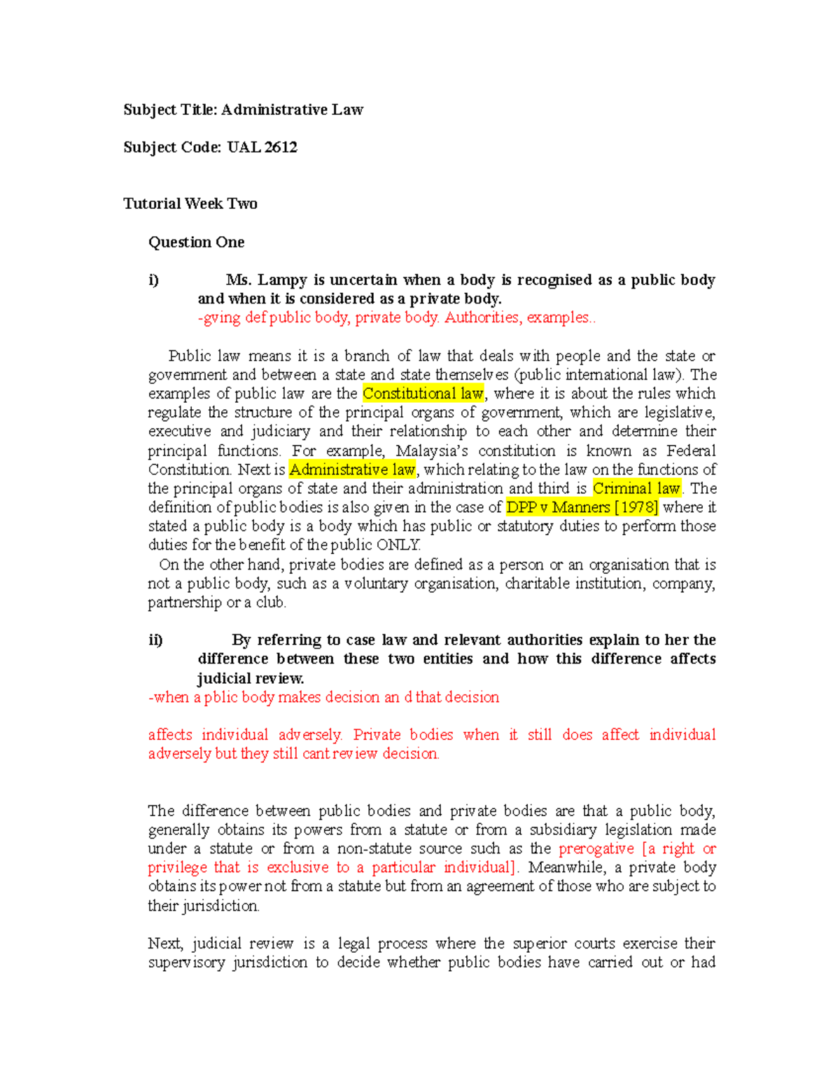 Admin Questions - Week 2 - Subject Title: Administrative Law Subject ...