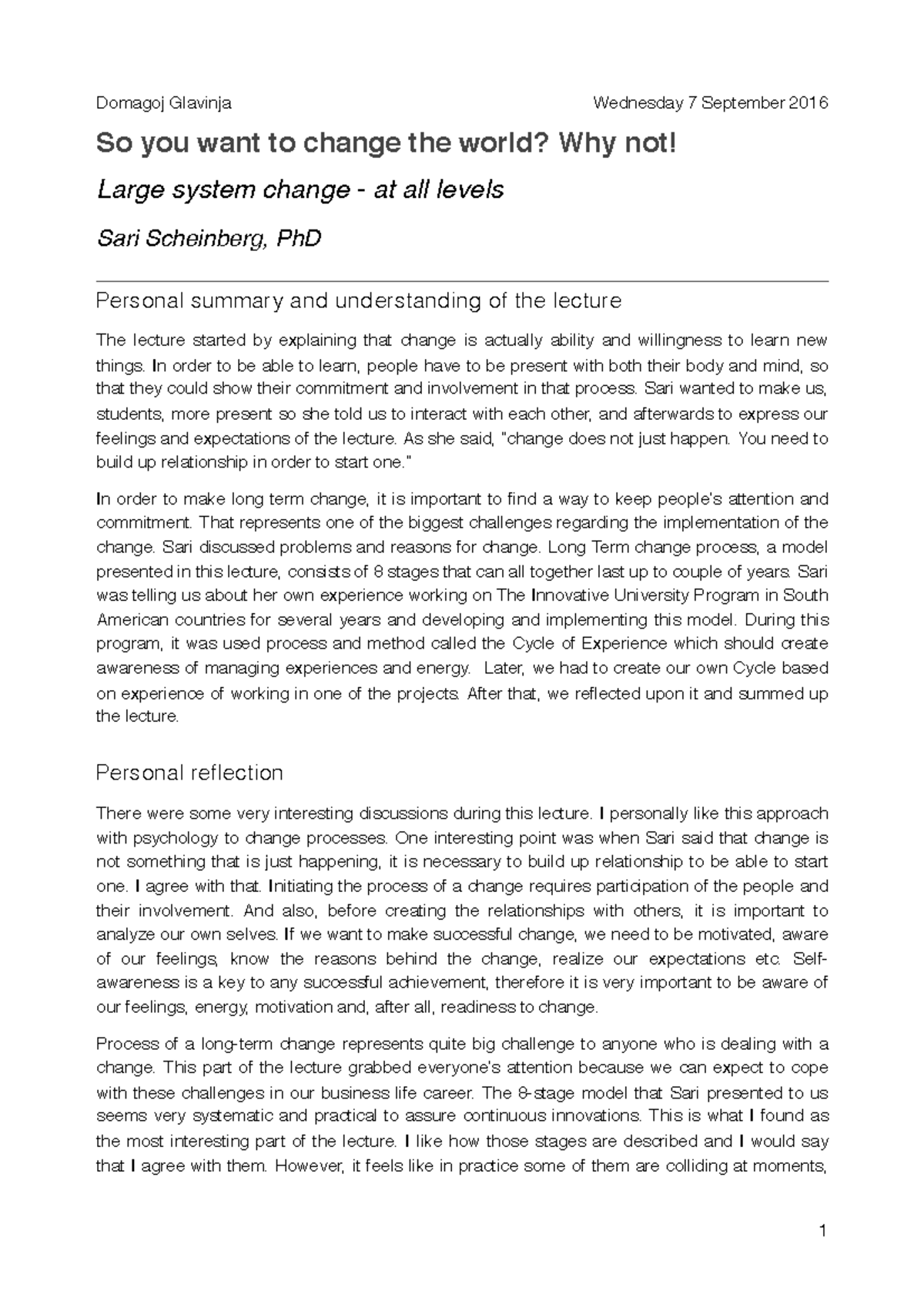 Change Management Guest lecture reflection 2016-09-07 - Domagoj ...