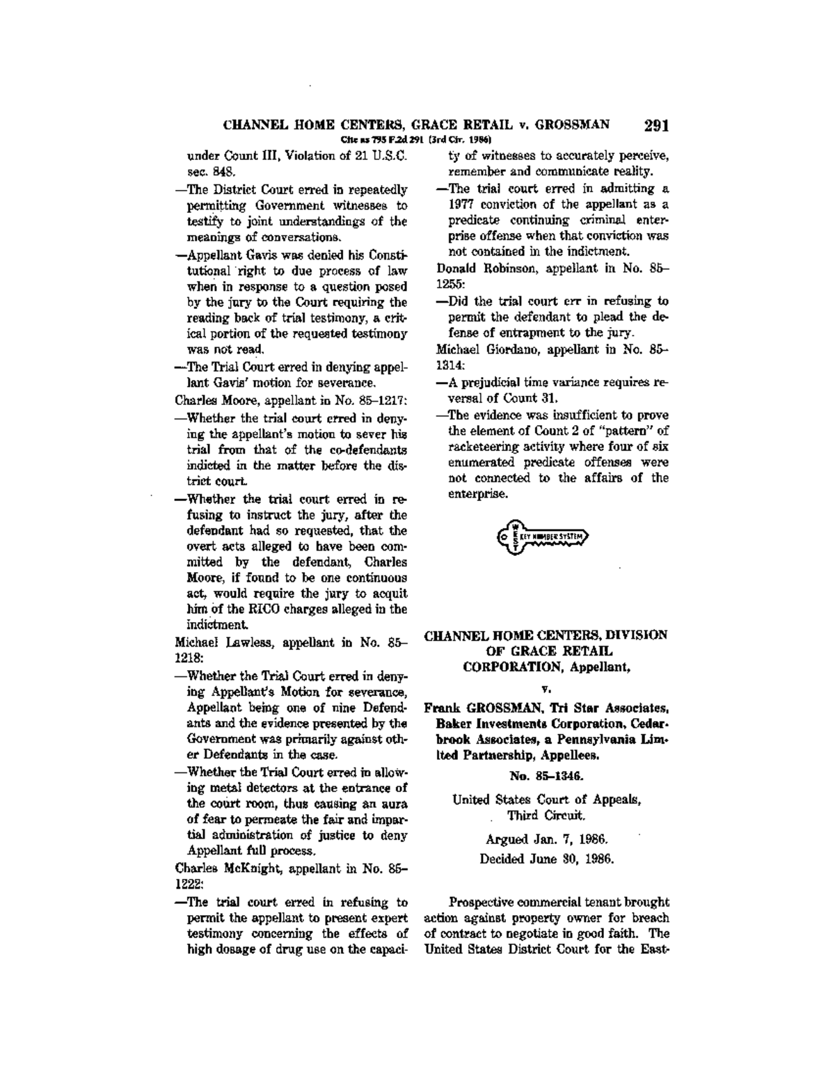 Channel Home Ctrs. v. Grossman, 795 F.2d 291 (3d Cir. 1986) - CHANNEL ...