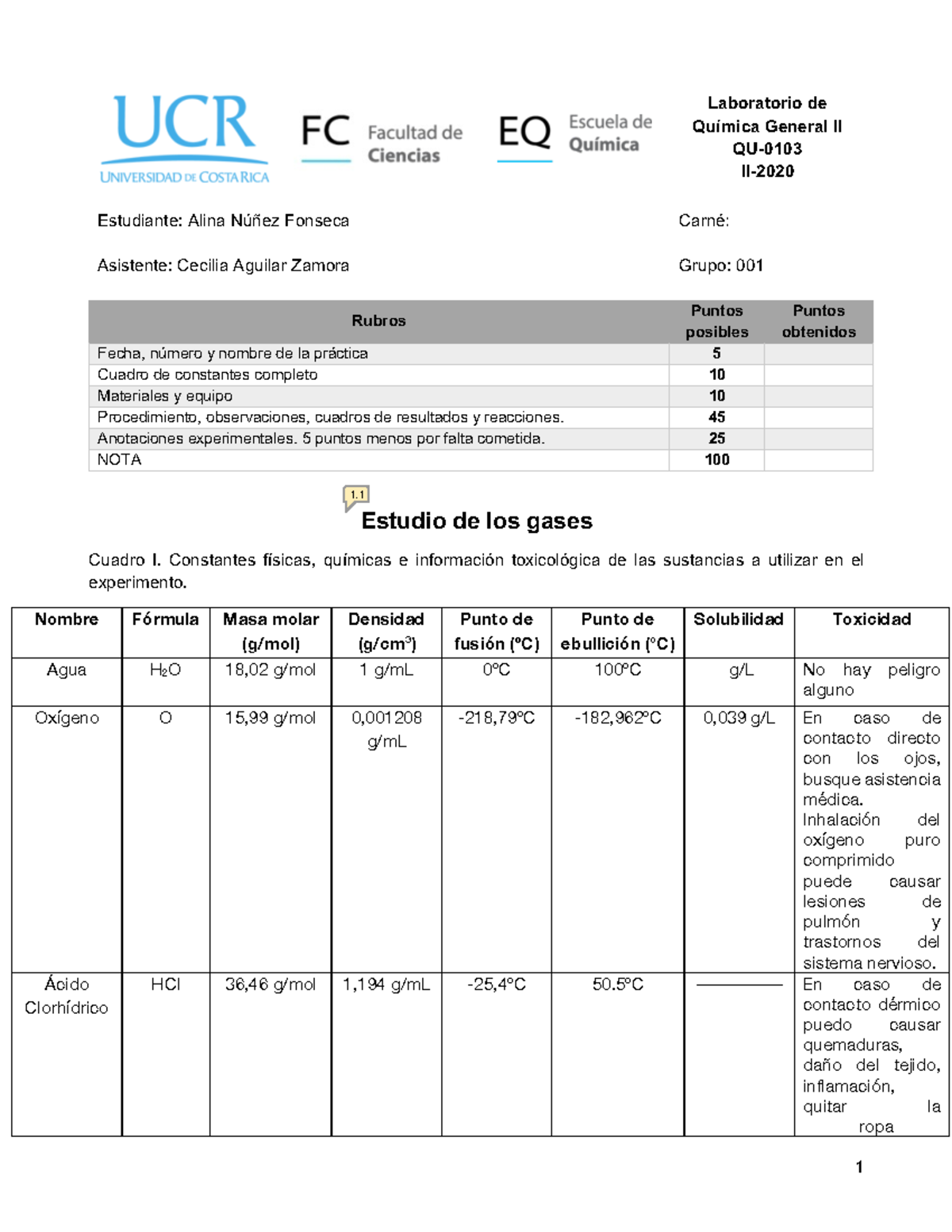 Guía de trabajo 1 Estudio de los gases QU-0103 - Warning: TT: undefined function: 32 Warning: TT ...