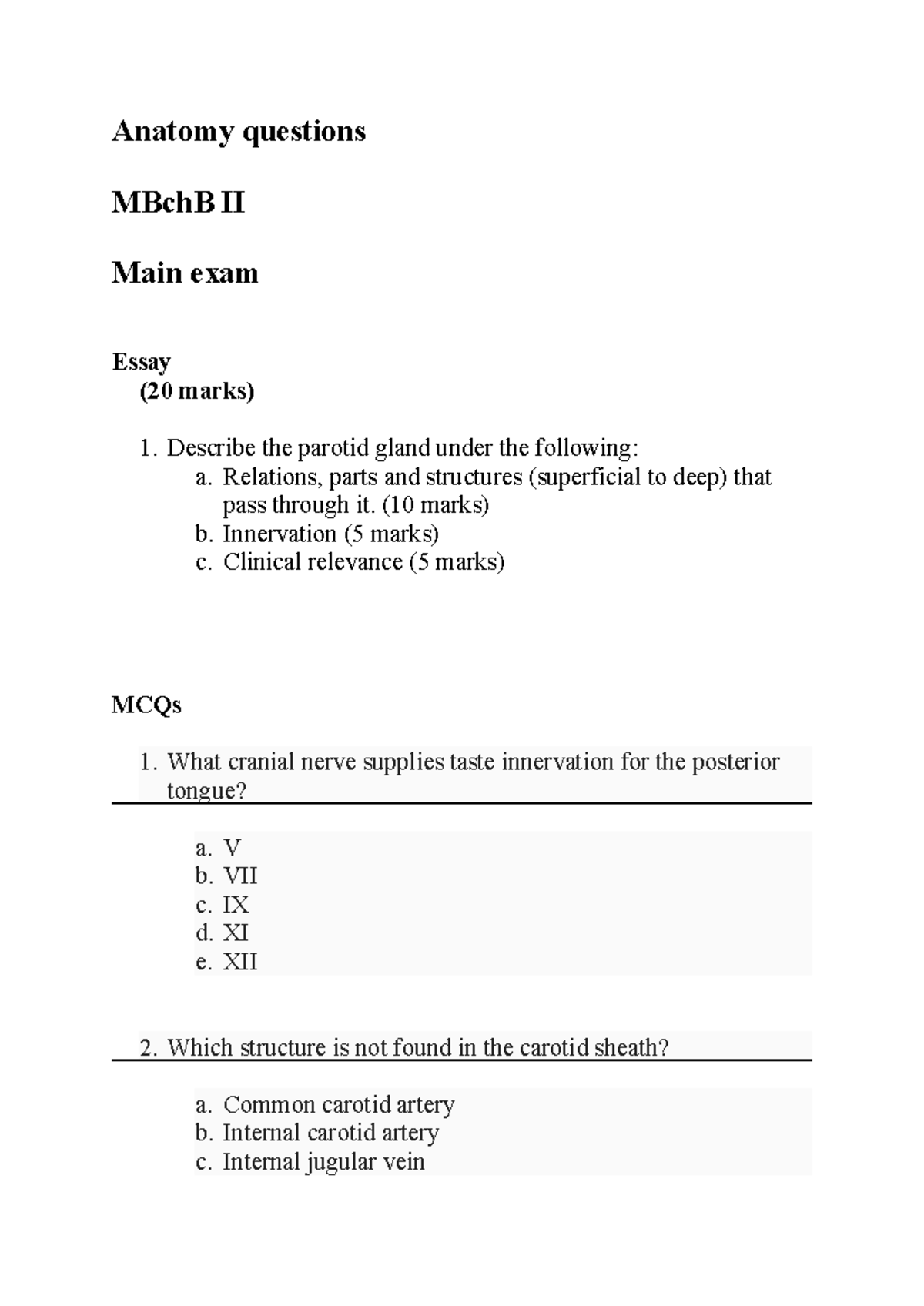 Anatomy questions for Mb Chb 1 n 2 (Autosaved) - Anatomy questions ...