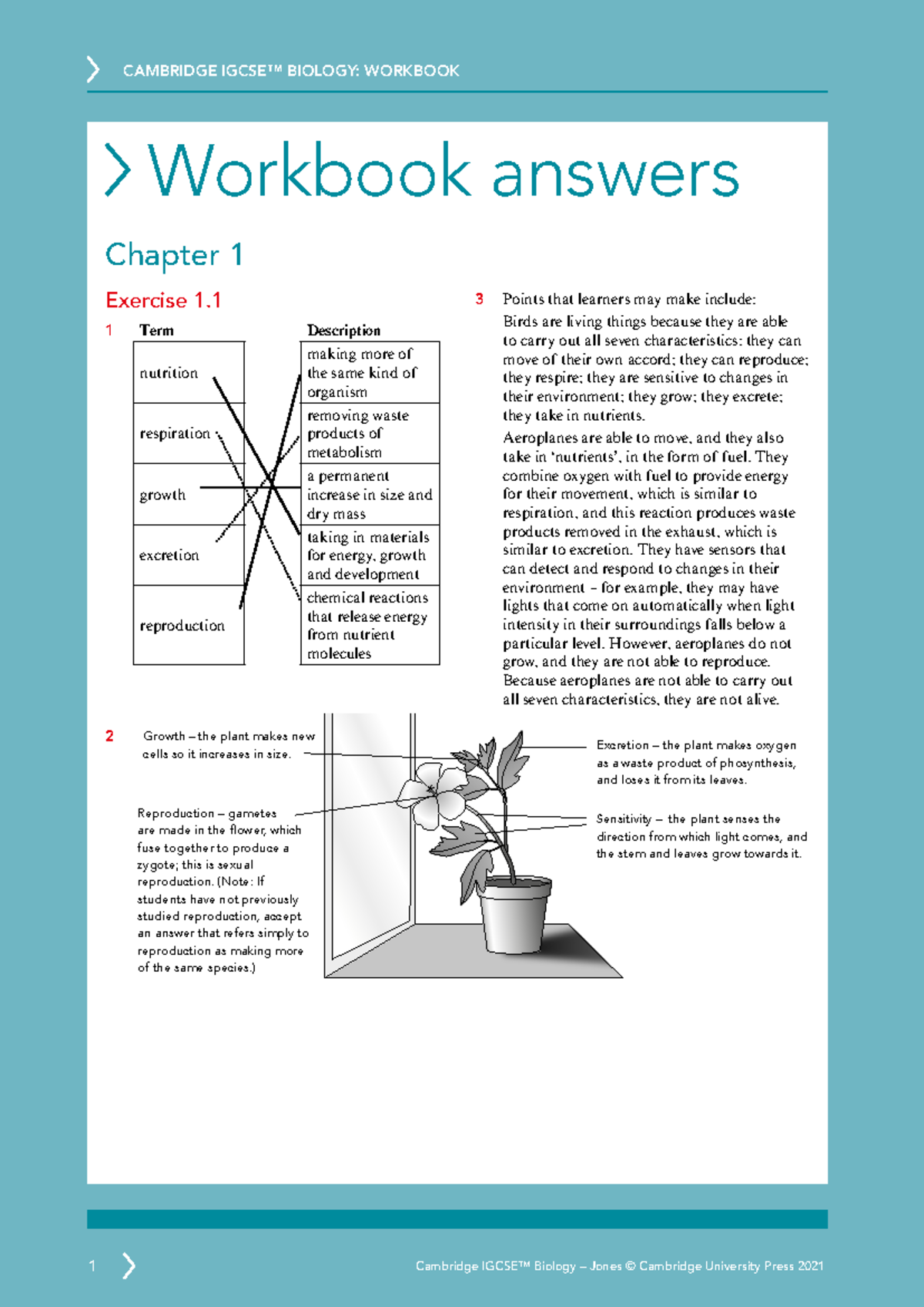 Igcse biology wb answers - Chapter 1 Exercise 1. 1 Term Description ...